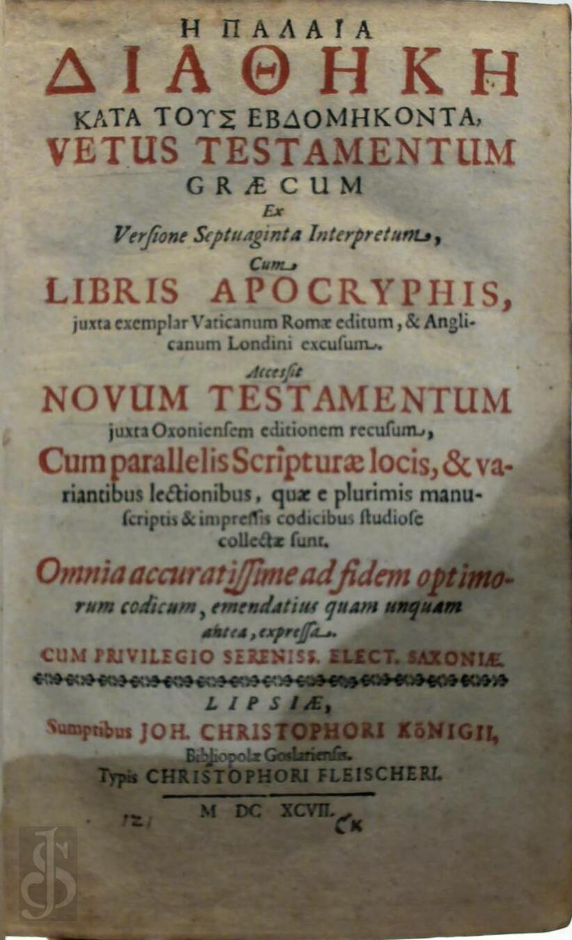 He Palaia Diatheke Kata Tus Ebdomekonta (graece), Vetus Testamentum ...