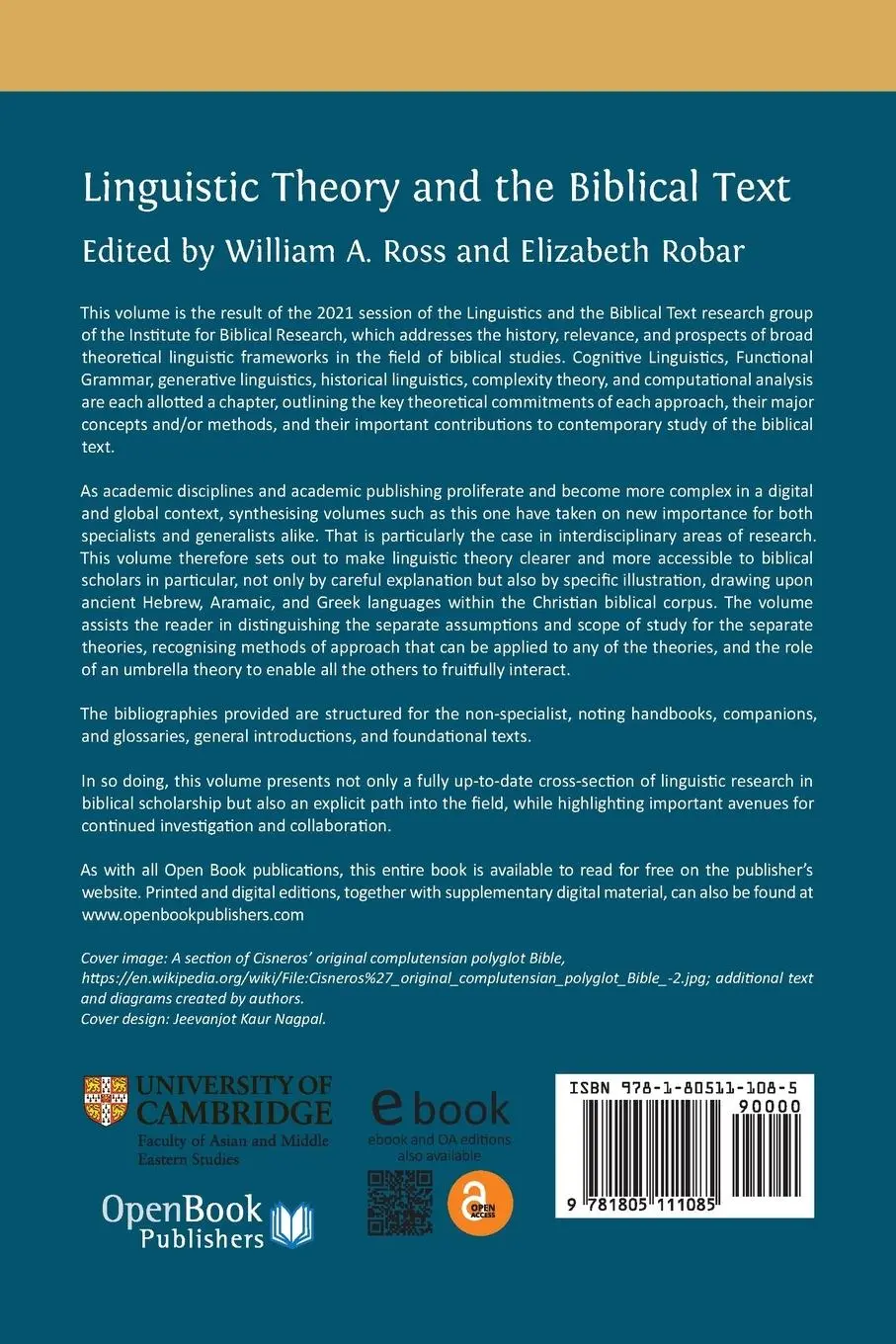 Linguistic Theory and the Biblical Text - William A. Ross, Elizabeth ...